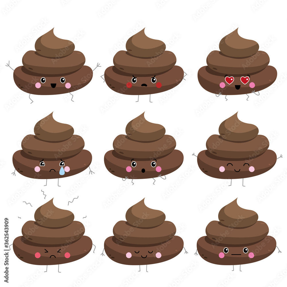 Poop illustration set - Cute kawaii poo - Humorous character elements turd Stock Vector | Adobe ...
