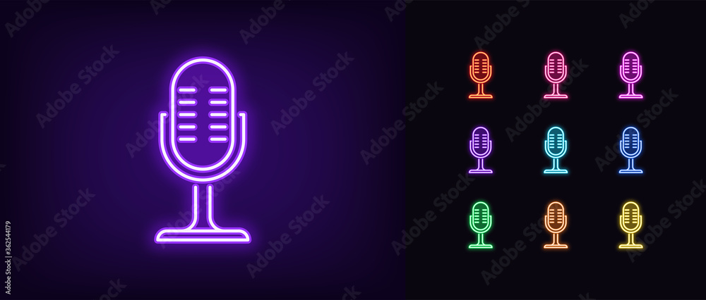 Neon microphone icon. Glowing neon mike sign Stock Vector | Adobe Stock
