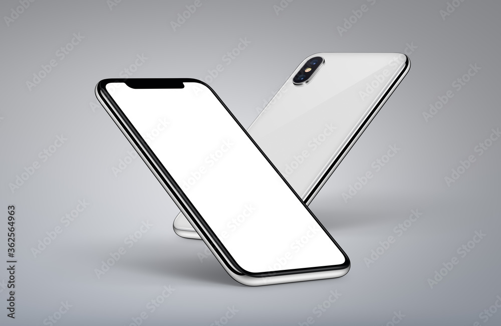 Perspective smartphones mockup. Smartphone front side with blank white ...