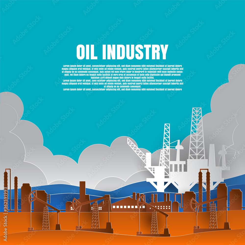 drilling rig for oil production platform in offshore paper art. vector ...