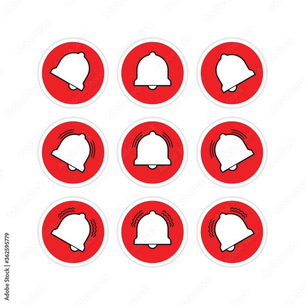 Red button notification bells isolated symbols. Social media interface ...