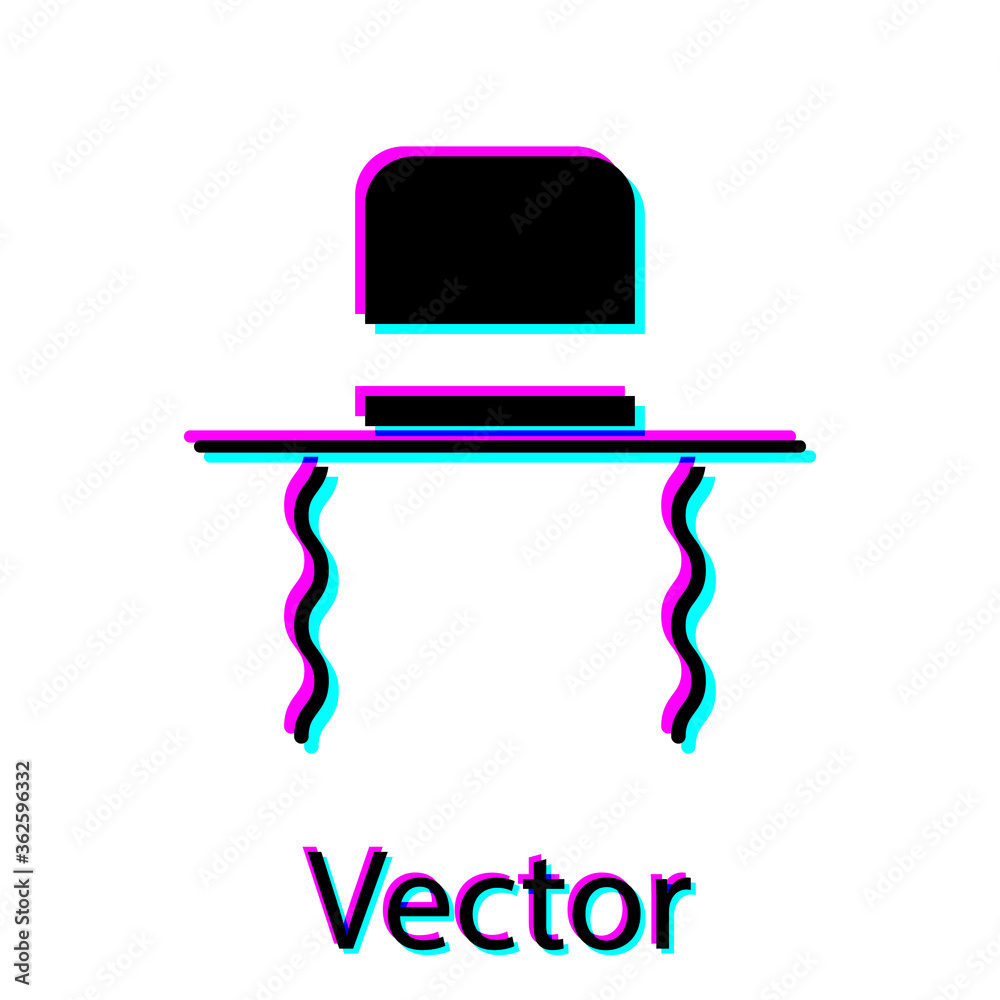 Black Orthodox jewish hat with sidelocks icon isolated on white ...