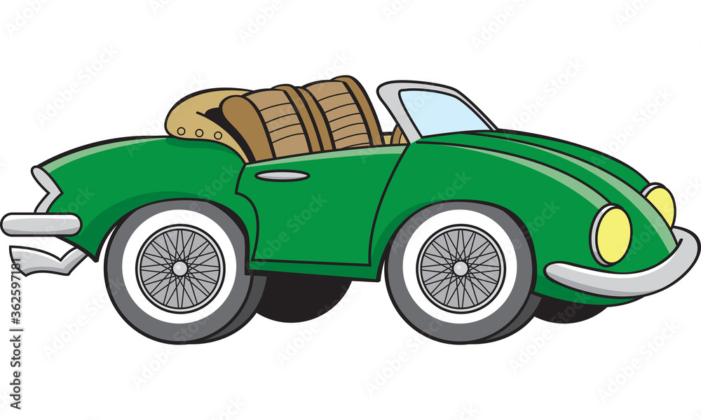 Cartoon illustration of a old sports car with the convertible top down ...