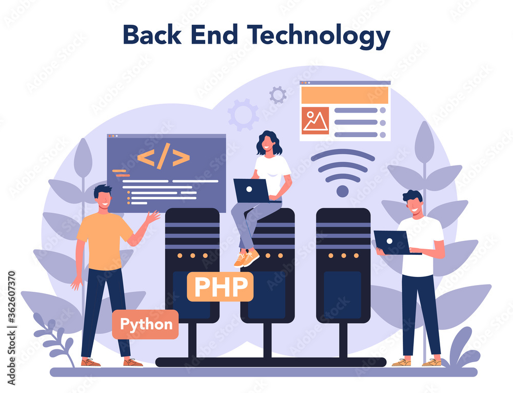 Back end development concept. Software development process. Stock ...