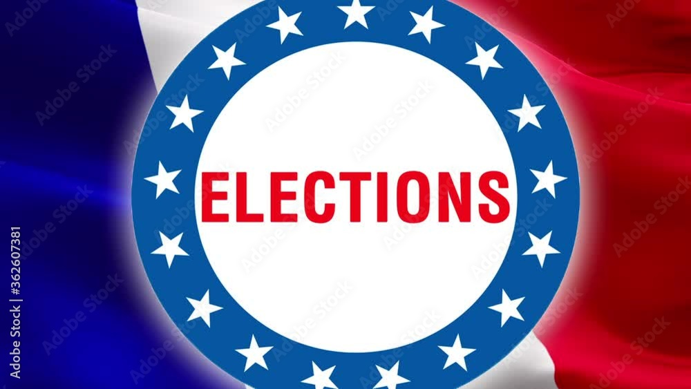 Elections text on French President flag waving in wind video footage ...