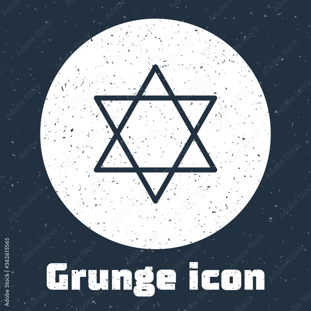 Grunge line Star of David icon isolated on grey background. Jewish ...