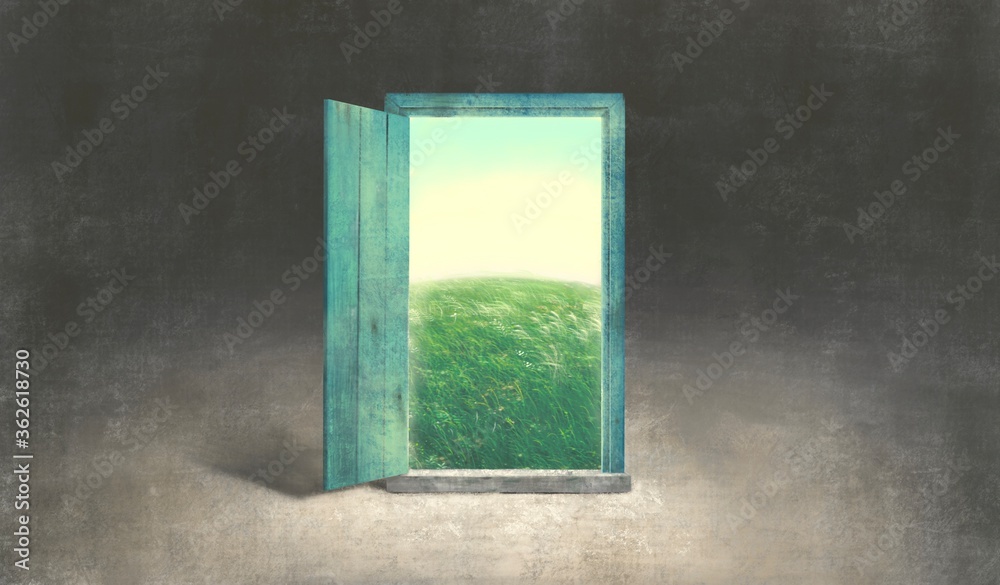 Surreal art of freedom dream success and hope concept idea ,door to ...