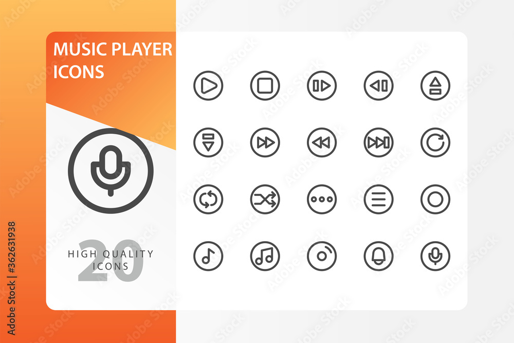 Music Player icon pack isolated on white background. for your web site ...