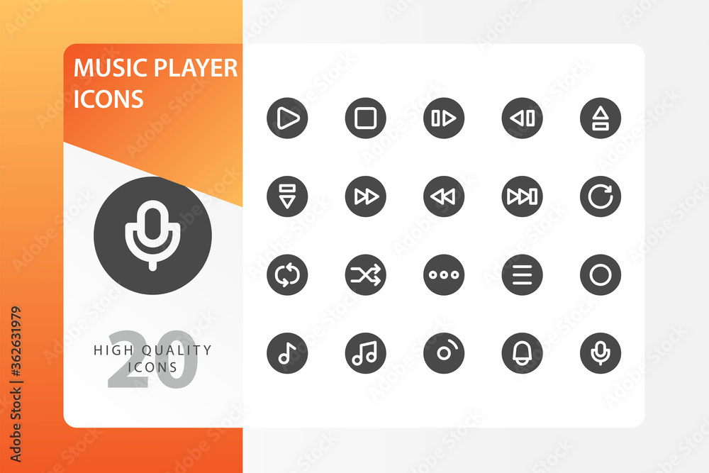 Music Player icon pack isolated on white background. for your web site ...