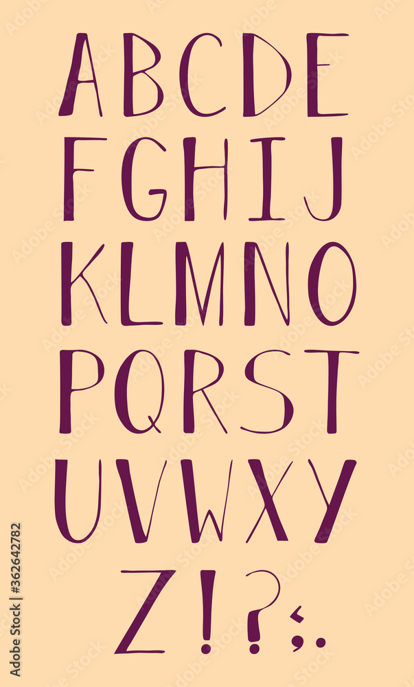 Full english alphabet from A to Z with punctuation marks. Hand drawn ...