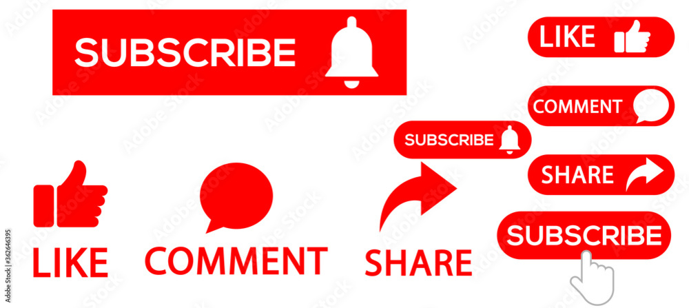 SUBSCRIBE ICON WITH LIKE, COMMENT AND SHARE ICONS Stock Vector | Adobe ...