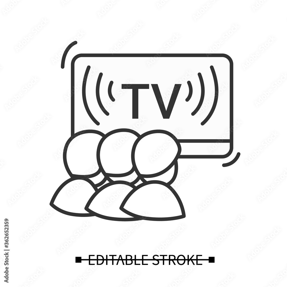 TV audience icon. People watching television broadcast linear pictogram ...
