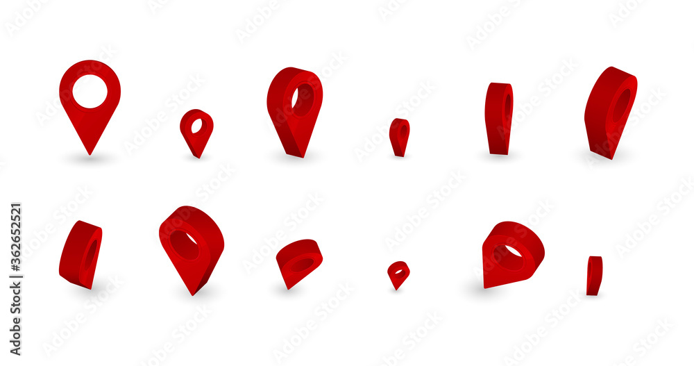 Set of appearing pointers for a map from different angles. Signs and ...