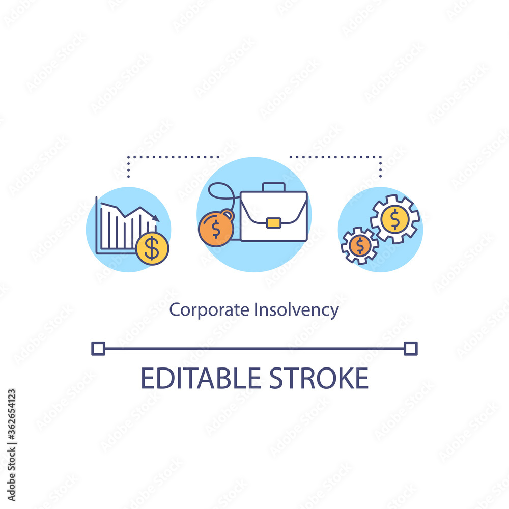 Corporate insolvency concept icon. Company loss. Business close down ...