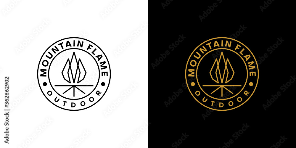 Mountain Flame Logo Badge Emblem. Fire Icon Element. Bonfire Campfire ...