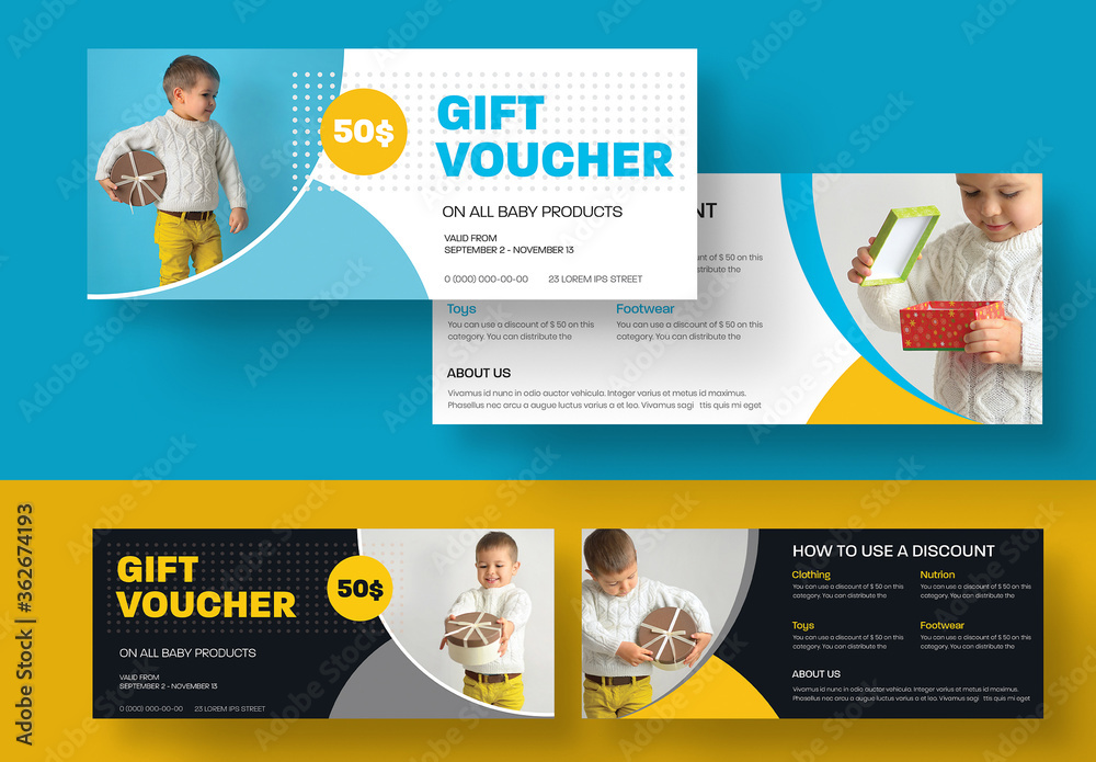 Gift Voucher Layout with Circular Elements Stock Template | Adobe Stock