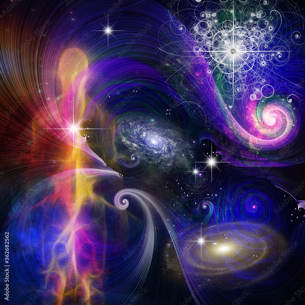 Human soul in space with particles. 3D rendering Stock Illustration ...