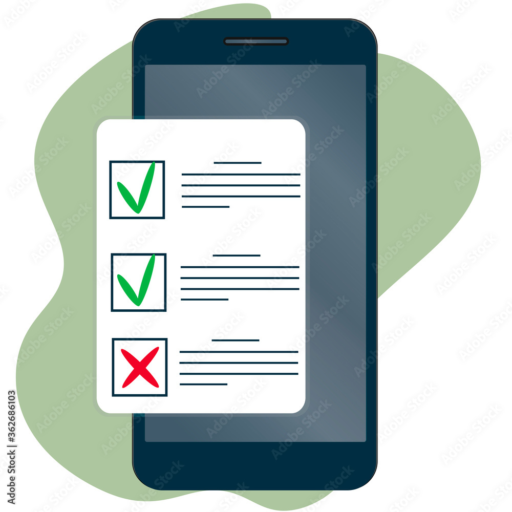 Phone with a checklist. Verification of completed actions, completed ...