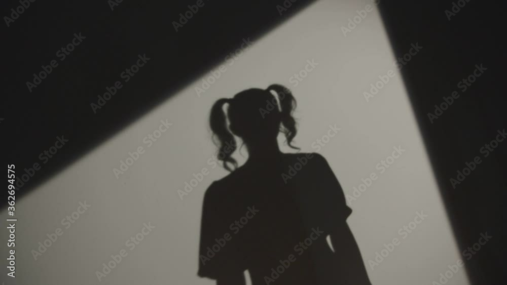 Crime Scene. Shadow of Strange Young Woman Killer Holding Knife. Dark ...