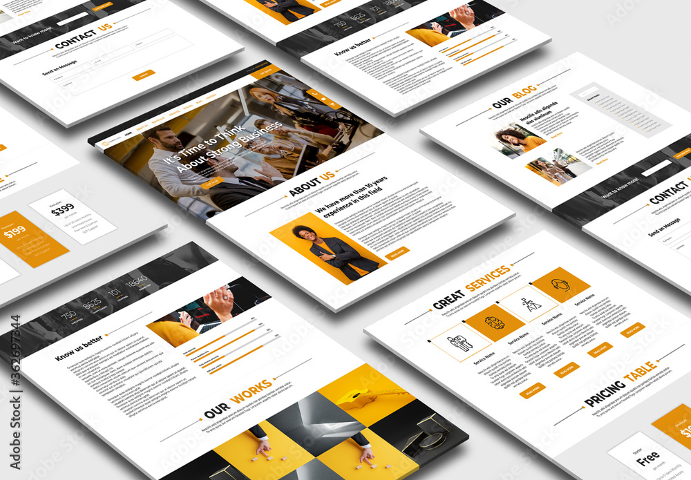 Business Website Layout with Orange Accents Stock Template | Adobe Stock