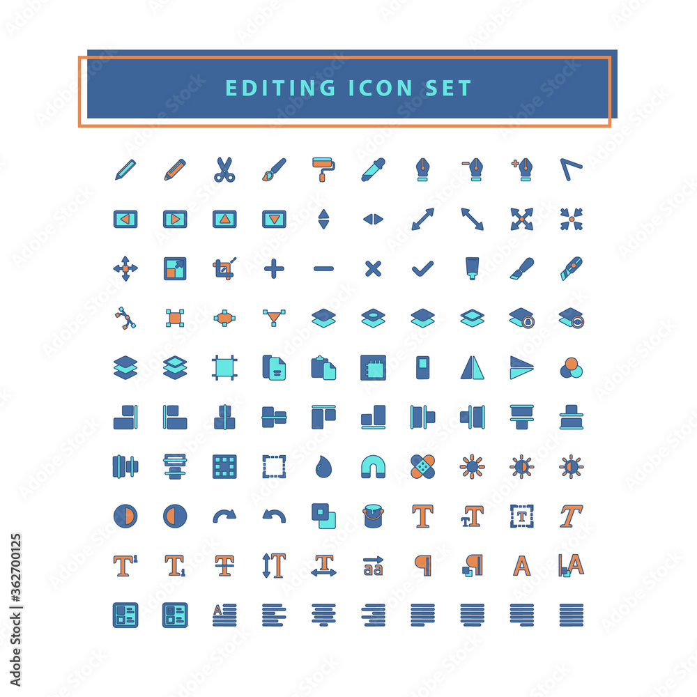 vector of collection editing tool software icons set with filled ...