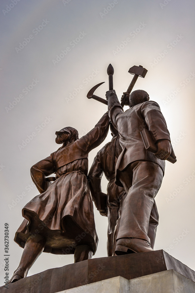 PYONGYANG, NORTH KOREA - MAY 1, 2012: Juche Tower (Tower of the Juche ...