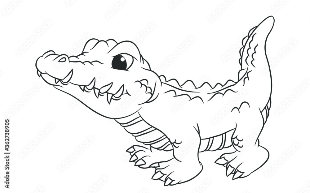 Coloring page, cute Crocodile cartoon, vector art and illustration ...