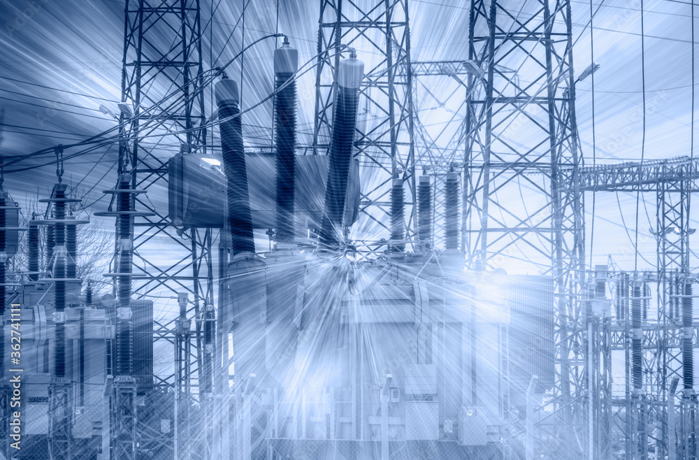 High Voltage electric substation with transformers - Electrical short ...