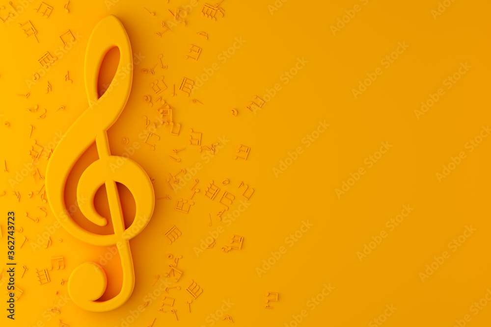 Music treble clef symbol with musical notes flat lay top view from ...