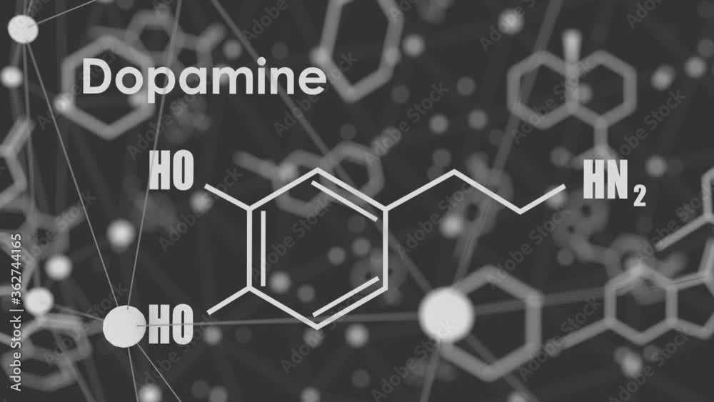 Chemical molecular formula hormone dopamine. Infographics animation ...
