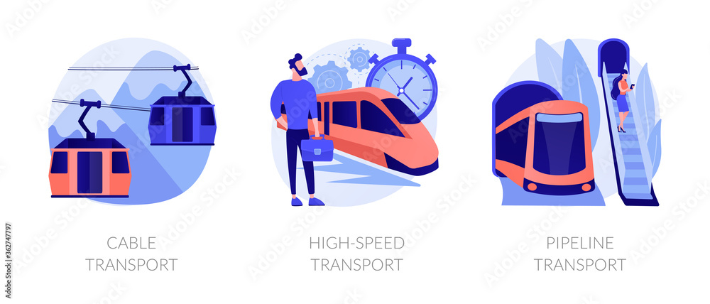 Long distance passenger vehicles cartoon icons set. Public subway ...