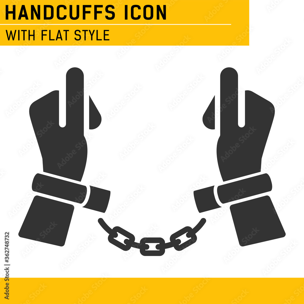 Handcuffs, manacles or shackles icon. Chained, handcuffed hands. Vector ...