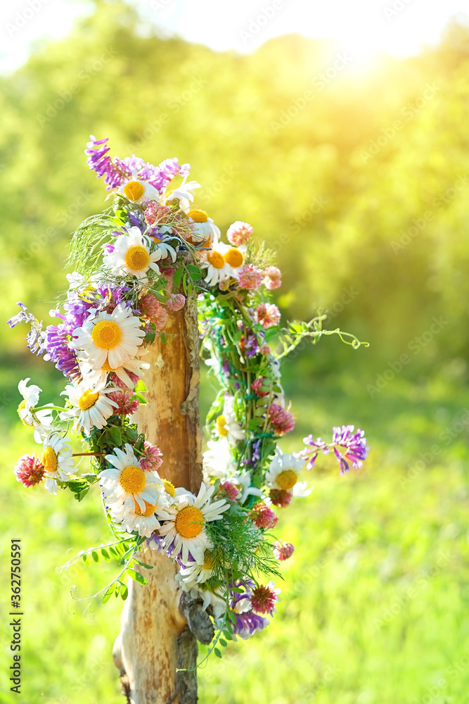 Rustic Wildflowers Wreath Summer Flower Wreath In Garden Sunny Day