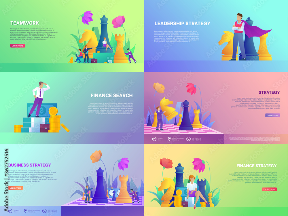 Teamwork finance strategy make money banner set. Different concept of ...
