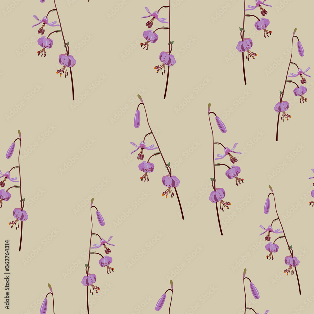 Seamless floral pattern with wild flowers. Branches of Lilium Martagon ...