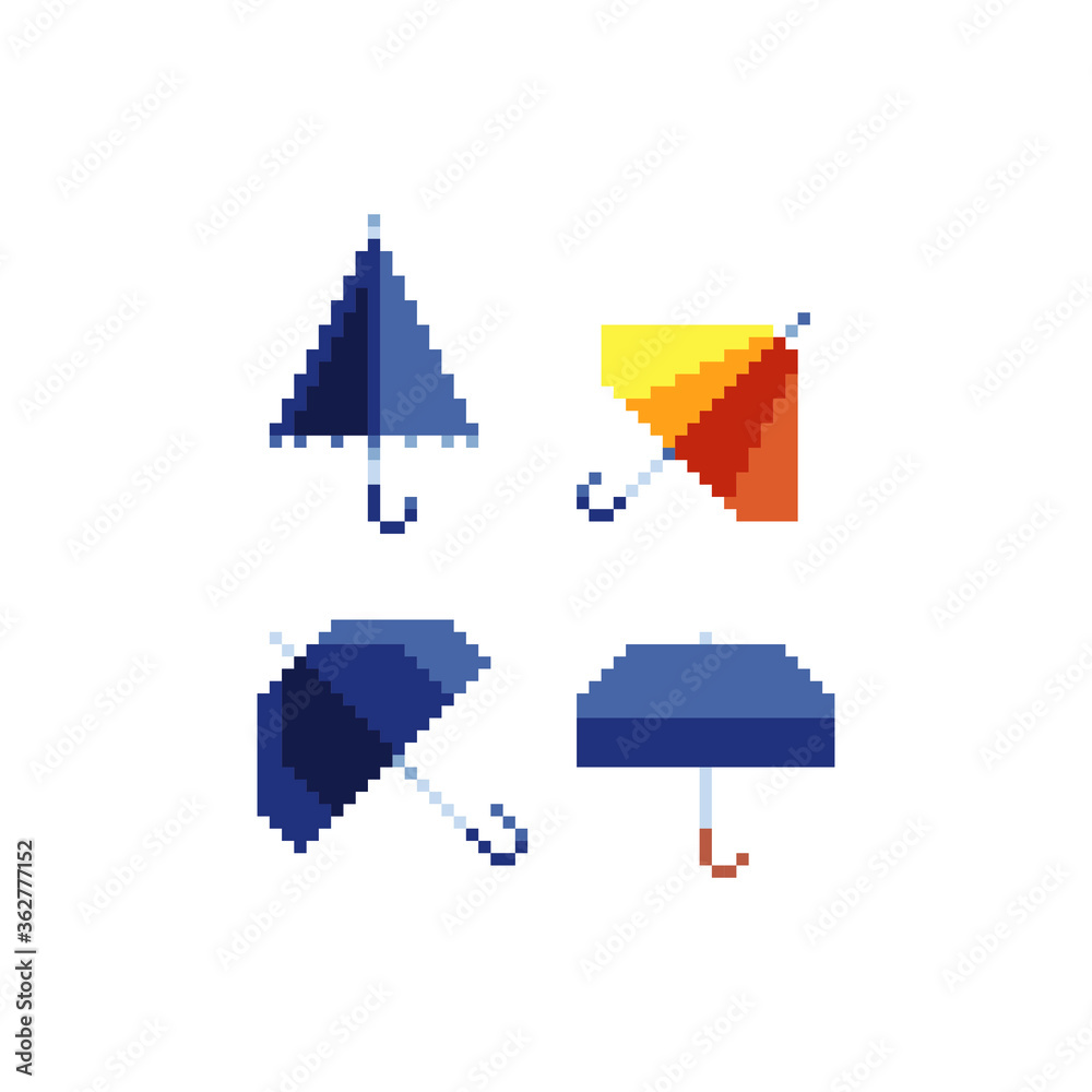 Umbrellas pixel art icons set, umbrella isolated vector illustration 8 ...