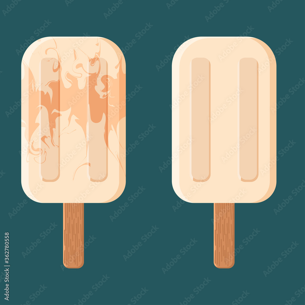 Ice cream in white chocolate icing with marble ornament. Vanilla ice ...