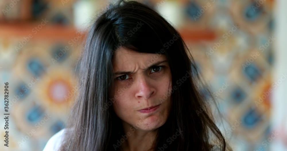 Upset woman reaction, 30 year old portrait of angry person staring at ...