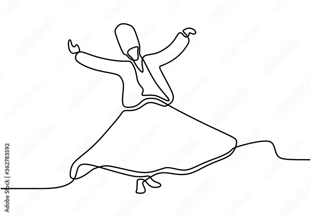 One line drawing of sufi dancer vector illustration. Traditional Sufi ...