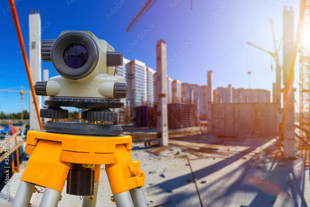 Theodolite stands in the open. Use of theodolite in construction ...