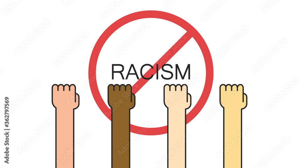 Stop racism. Raised hands of people of different races. Motivational ...
