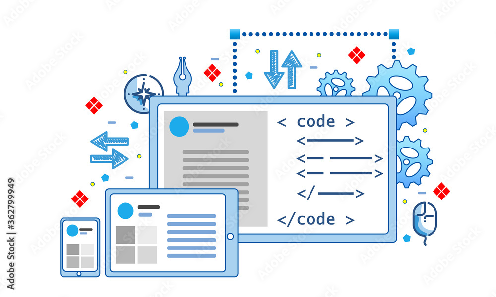 Software development concept. Set of icons and illustrations ...