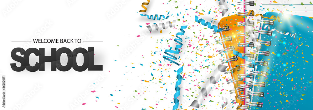 Welcome back to school banner design concept with ring notebooks and ...