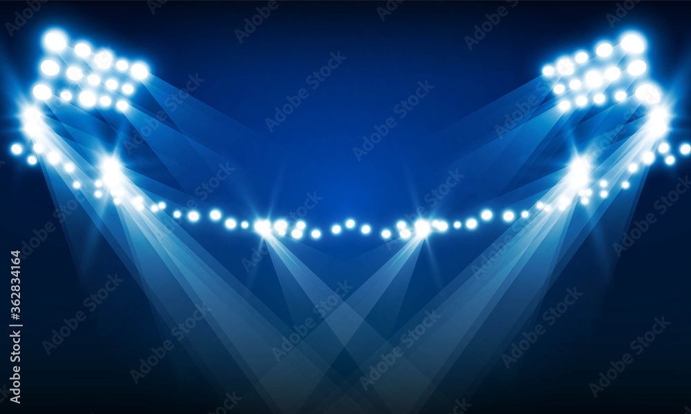 Football arena field with bright stadium lights vs letters for sports ...