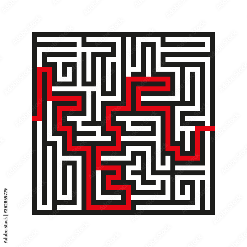 Black square vector maze with solution isolated on white background ... Black square vector maze with solution isolated on white background ...