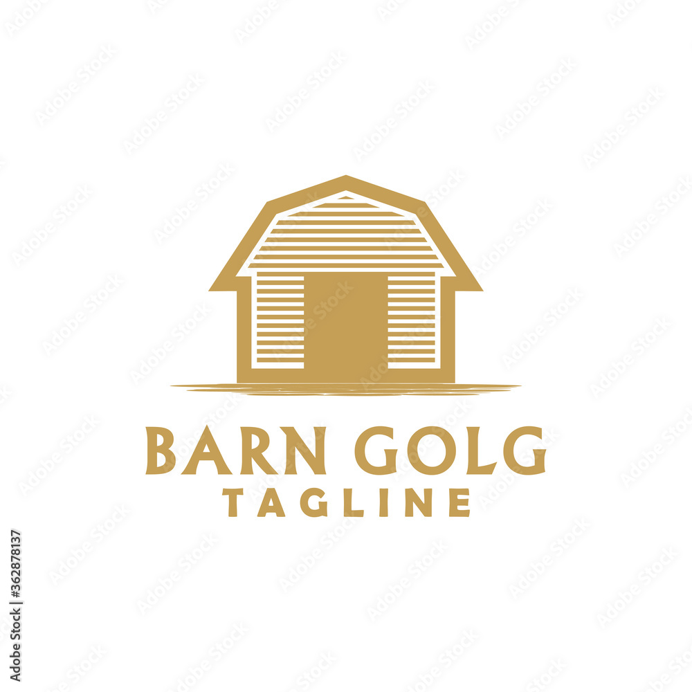 Wooden Gold Barn Farm Minimalist Vintage Retro Golden Line Art Logo ...