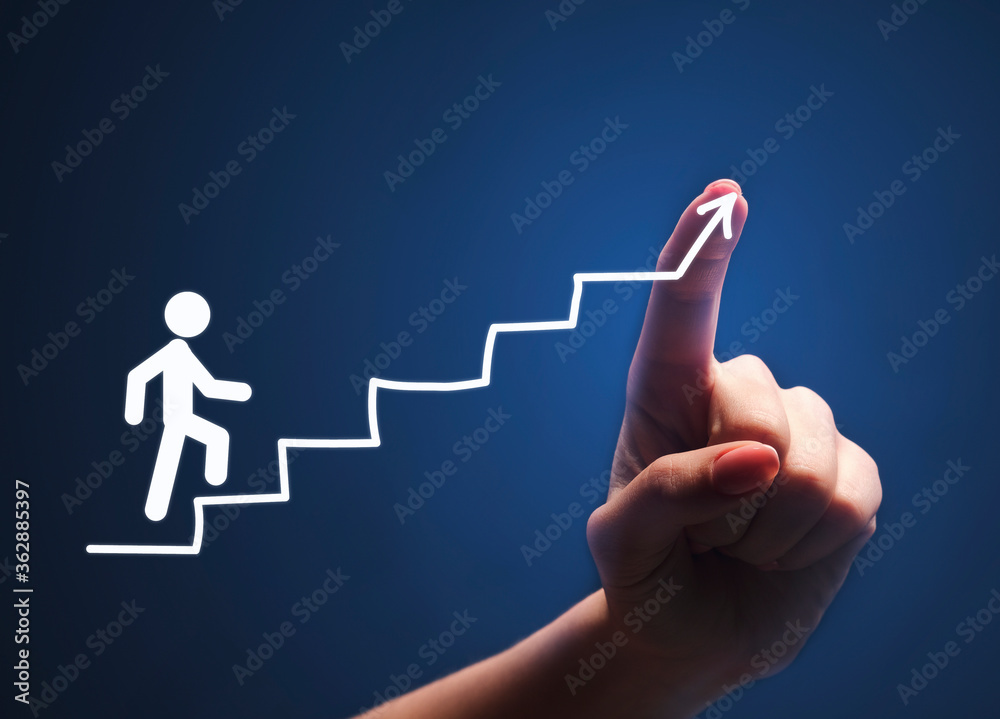 Hand Setting Goal Drawing Steps For Stickman, Blue Background, Collage ...