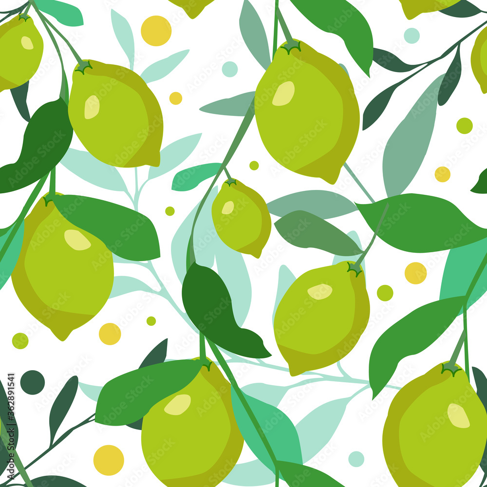 Illustration of fresh color fruits seamless pattern with green limes ...
