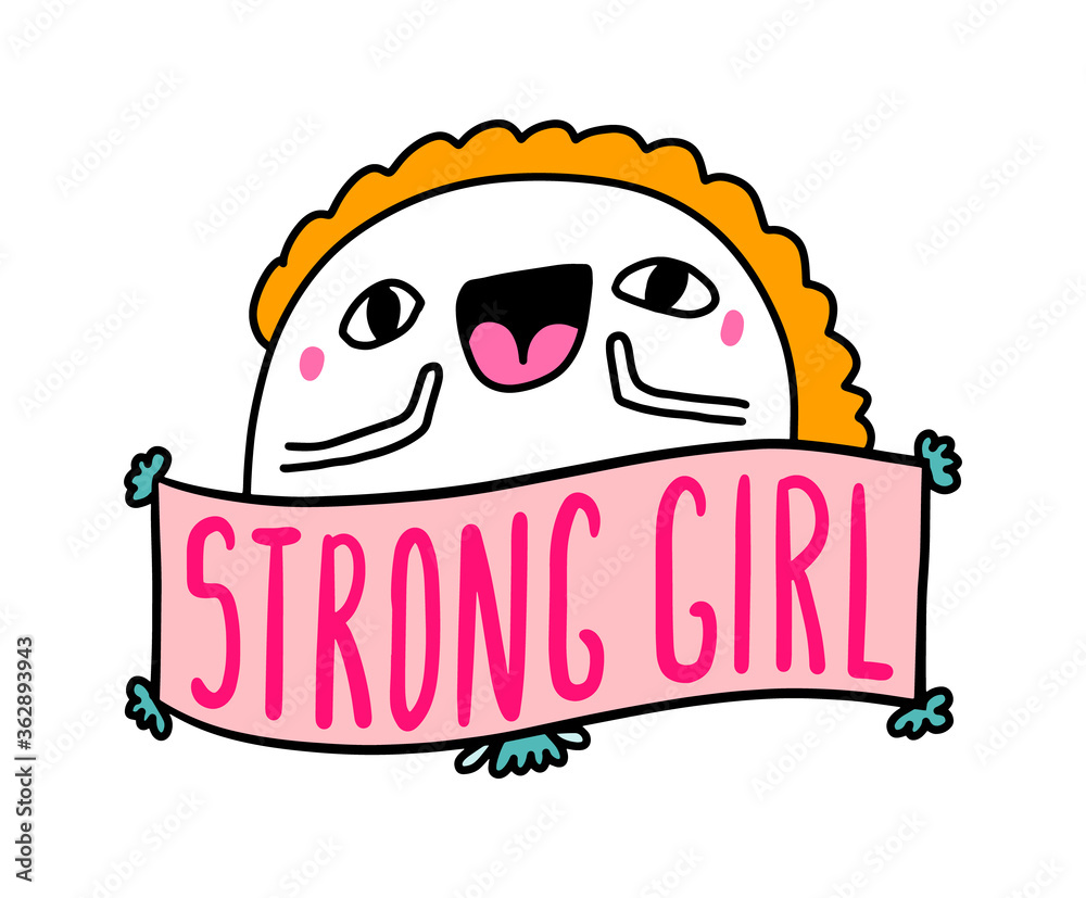 Strong girl hand drawn vector illustration in cartoon comic style woman ...