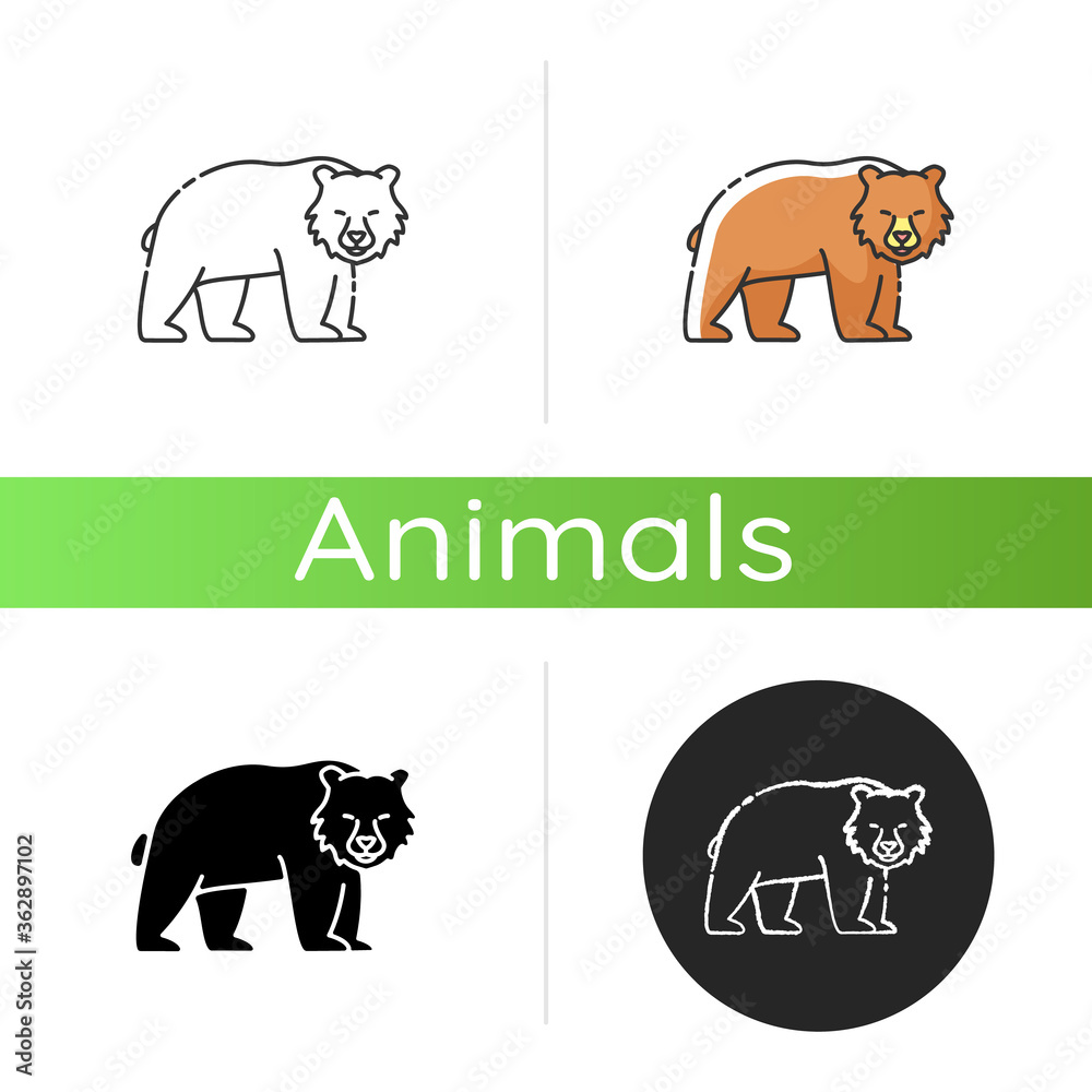 Brown bear icon. Linear black and RGB color styles. Large carnivore ...